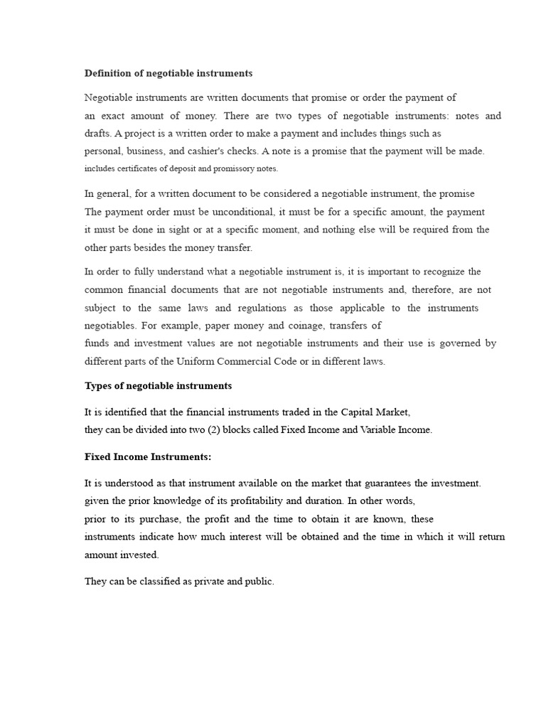 Definition of Negotiable Instruments | PDF | Negotiable Instrument | Debt