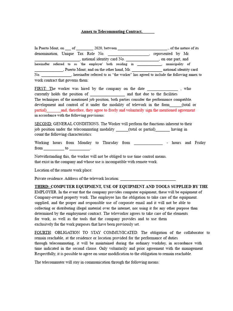 Telecommuting Contract Annex Template | PDF | Employment | Confidentiality