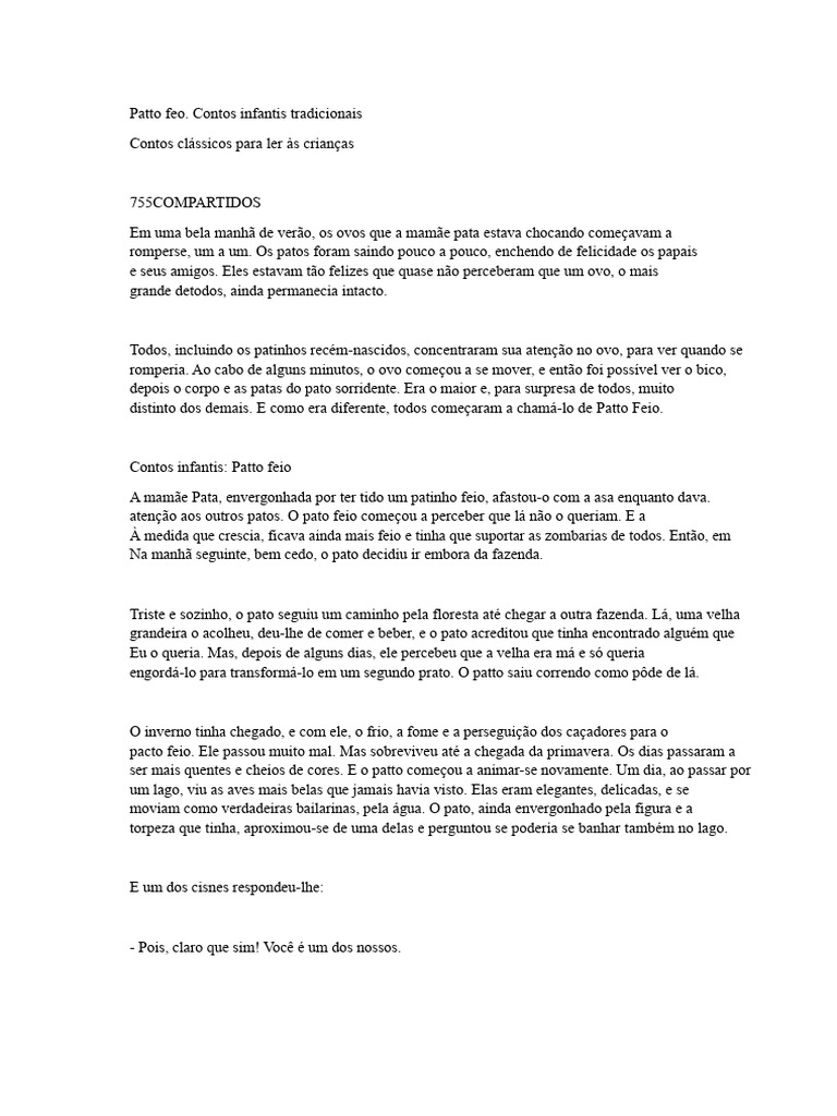 A História do Patinho Feio | PDF | Pato