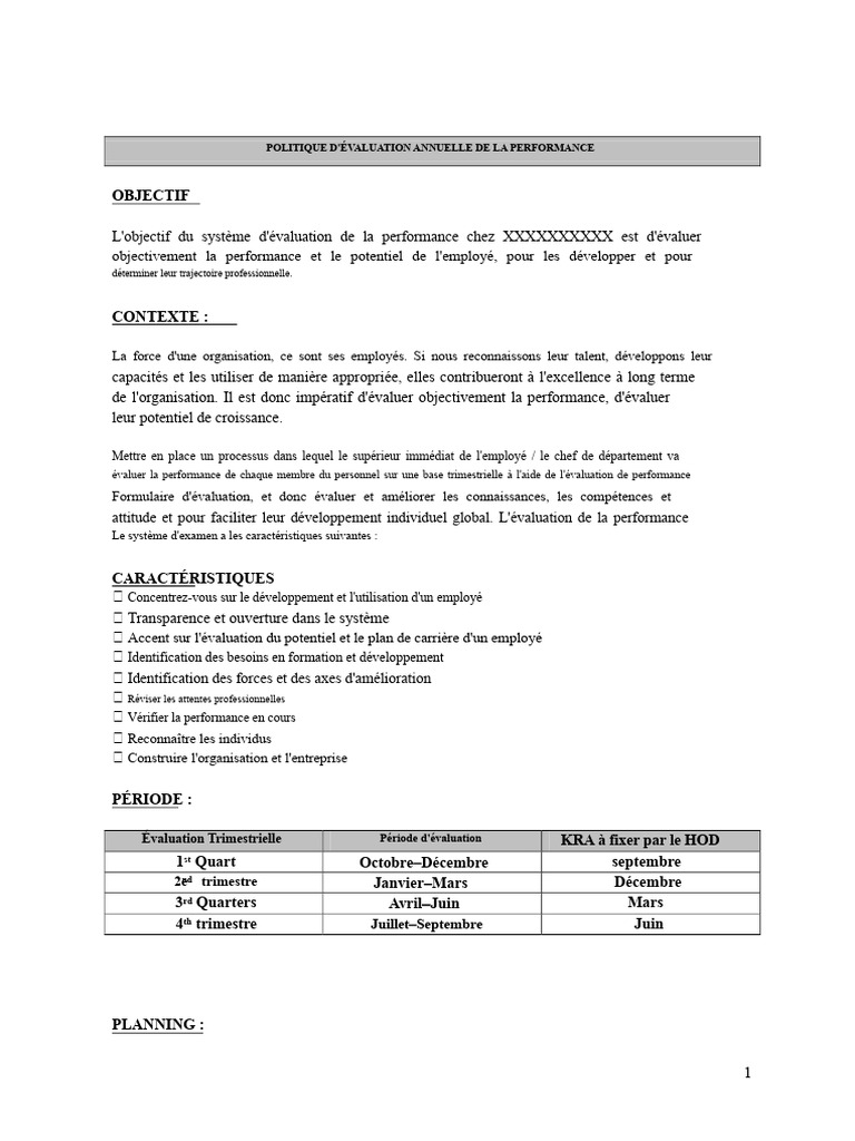 Évaluation Trimestrielle de Performance | PDF | Gestion des ressources ...