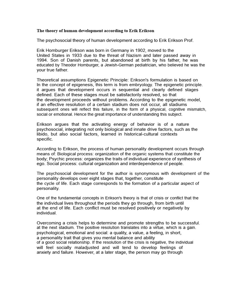 The theory of human development according to Erik Erikson | PDF ...