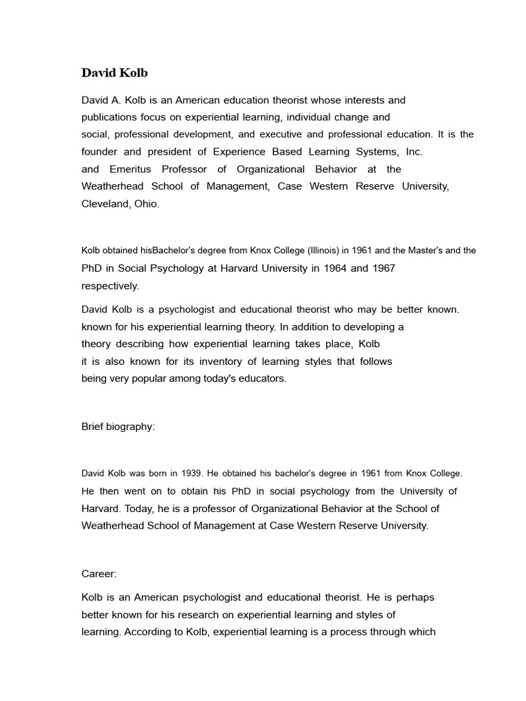 Biography of David Kolb | PDF