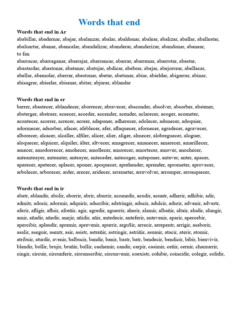Words That End in Ar, Er, Ir | PDF