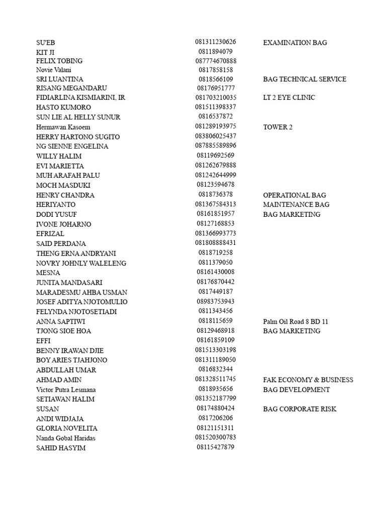 Comprehensive Bag Inventory List | PDF