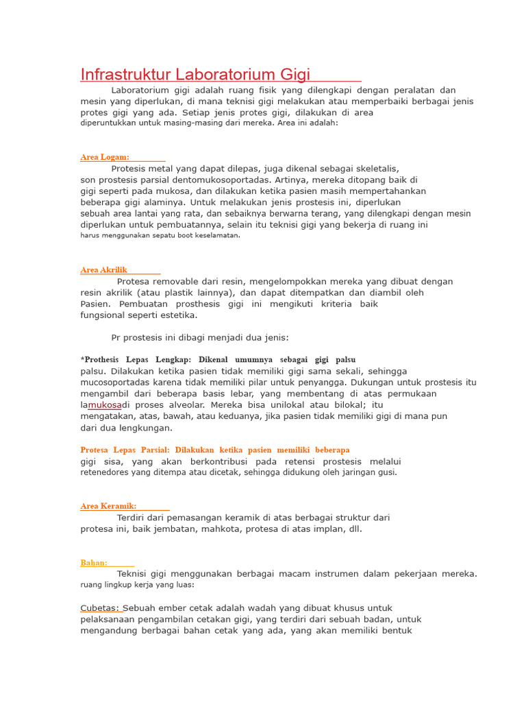 Infrastruktur Laboratorium Gigi Modern | PDF