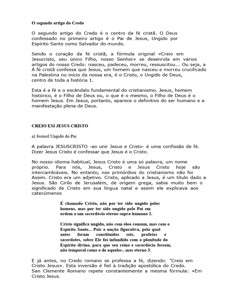 O Segundo Artigo Do Credo | PDF | Jesus | Messias