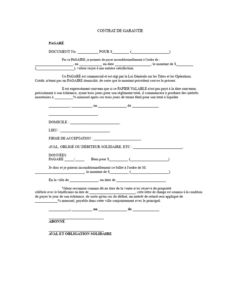 Contrat de Garantie | PDF