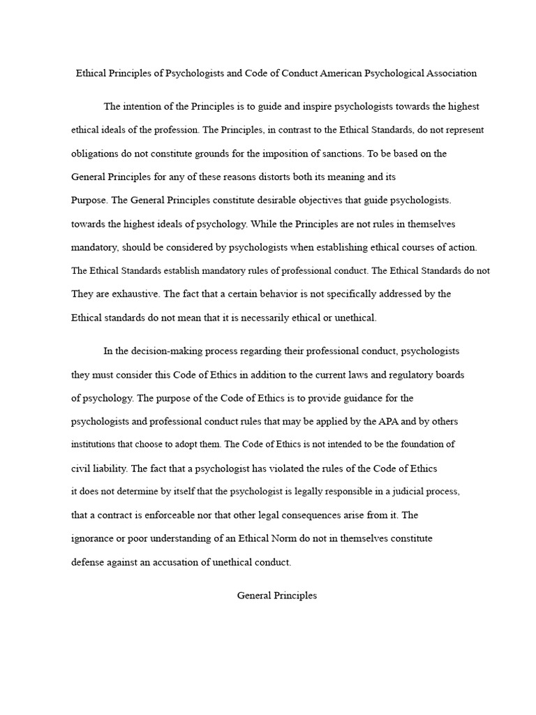 Ethical Codes For Psychologists APA and JEP | PDF | American ...