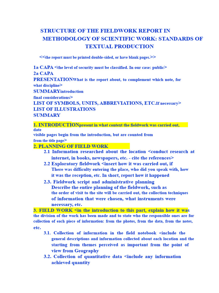 Fieldwork Report Structure | PDF | Methodology
