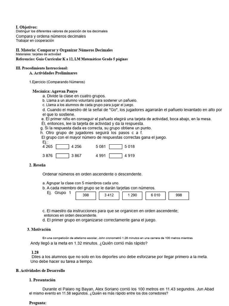 Comparar y Ordenar Decimales | PDF | Teoría de los números | Aritmética