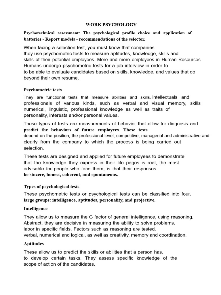 Psychotechnical Evaluation Overview | PDF | Psychometrics | Psychology