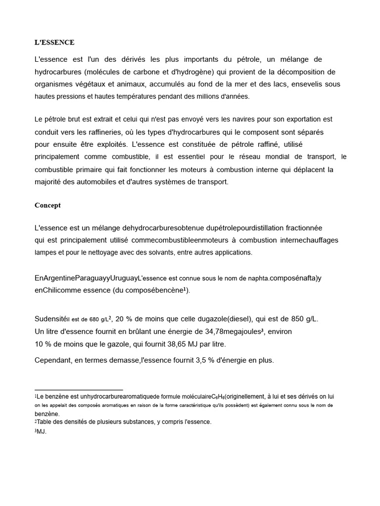 Comprendre l'essence : origine et usage | PDF | Essence (hydrocarbure ...