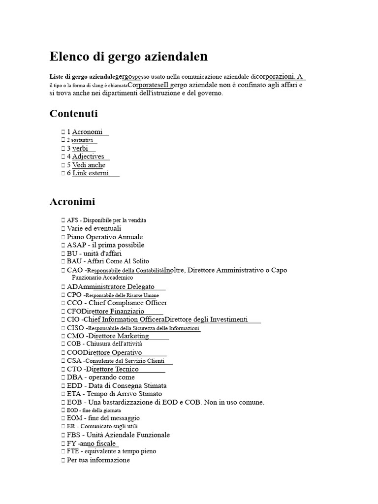 Elenco Di Gergo Aziendale | PDF