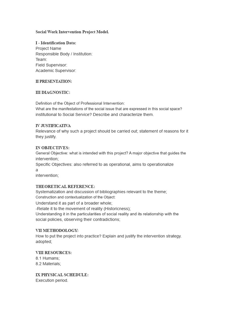 Social Work Intervention Project Guide | PDF