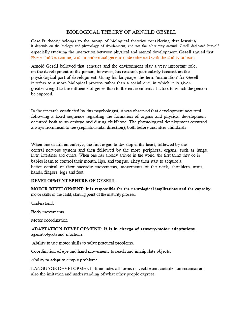 Gesell's Biological Development Theory | PDF