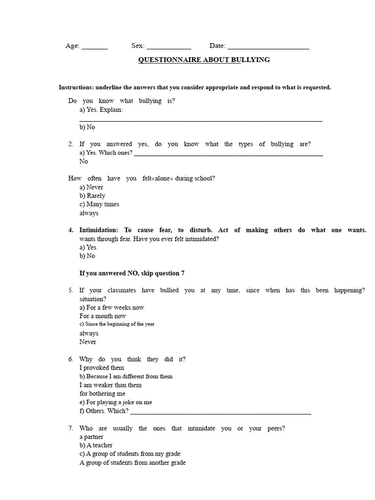 Bullying Awareness Questionnaire | PDF | Bullying | Questionnaire