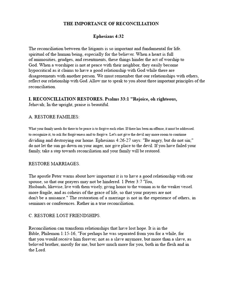 The Significance of Reconciliation | PDF | Forgiveness | Religious ...