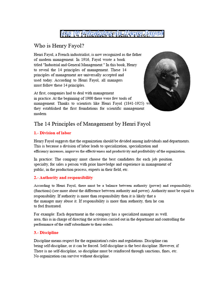 Fayol's 14 Principles of Management | PDF | Business Economics | Economies