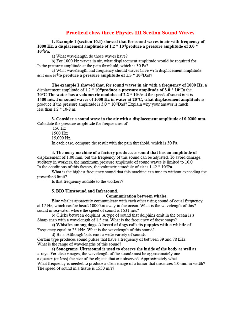 Physics - Sound Waves Exercises | PDF | Sound | Frequency