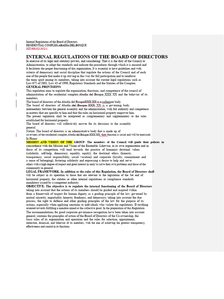 Internal Regulations of The Board of Directors v3 | PDF | Board Of ...