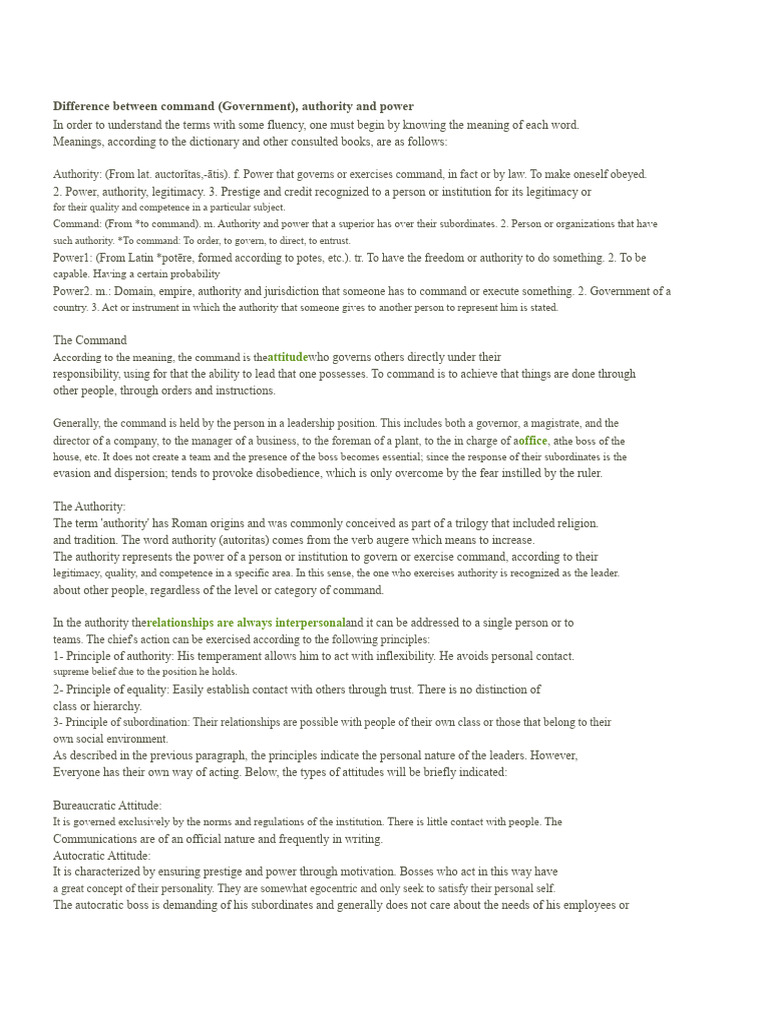 Difference Between Command Power and Authority | PDF | Leadership ...