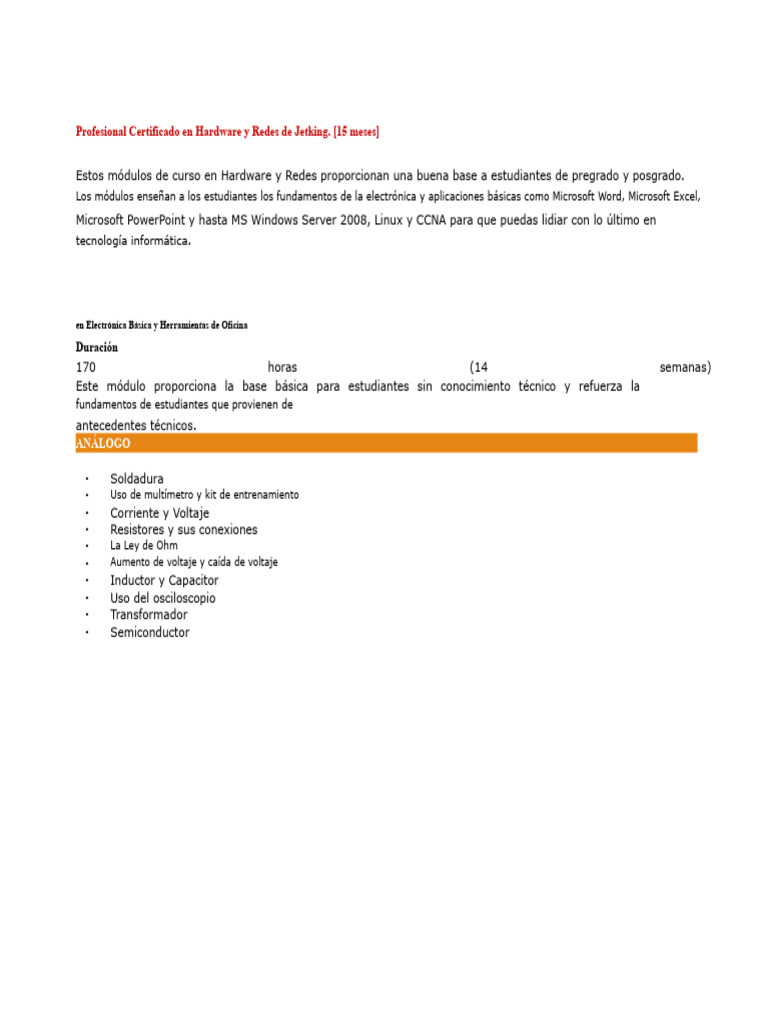 Profesional Certificado en Hardware y Redes de Jetking | PDF ...
