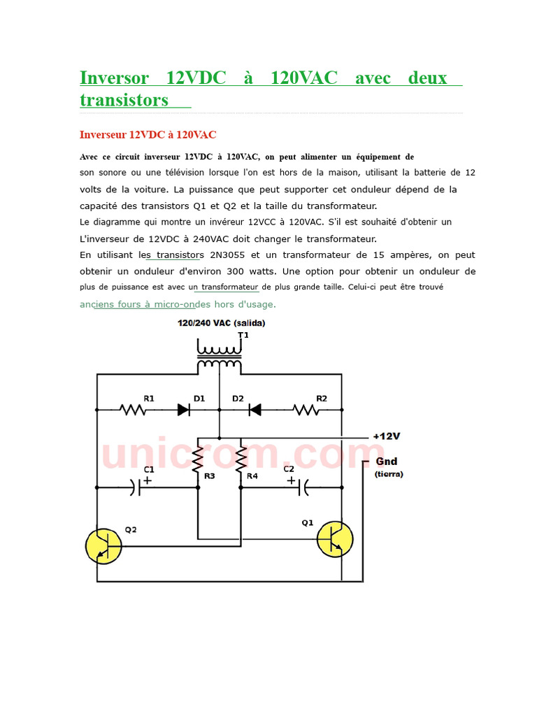 Inverseur 12VDC à 120VAC : Guide Complet | PDF | Transformateur ...