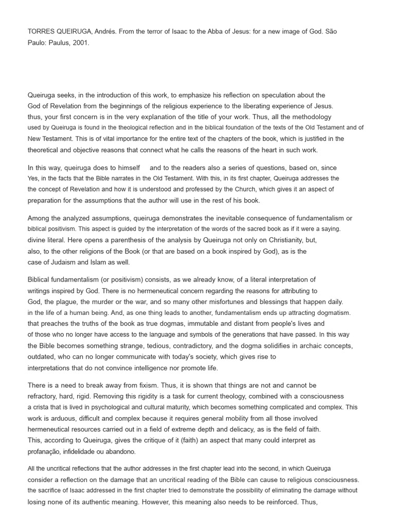 Review of The Terror From Isaac To The Abba of Jesus | PDF | God | Bible