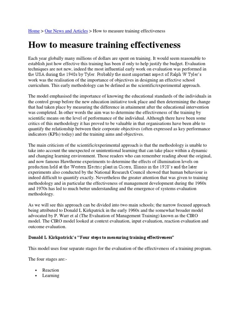 How To Measure Training Effectiveness: Home Our News and Articles | PDF ...