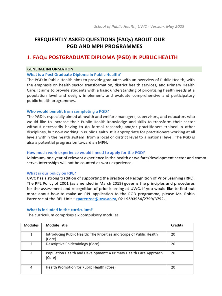 UWC PGD Online Application 2026 FAQs | PDF | Educational Stages