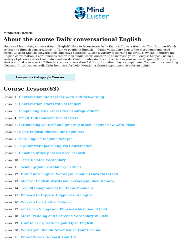 Daily English Conversation Course Guide | PDF | English Language ...
