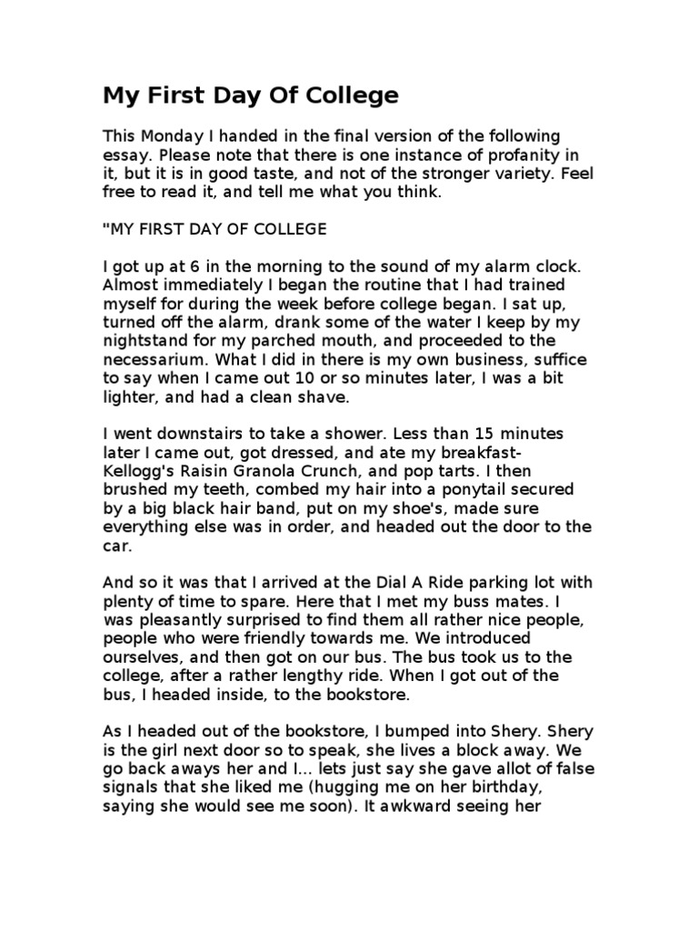 My First Day at College Experience | PDF
