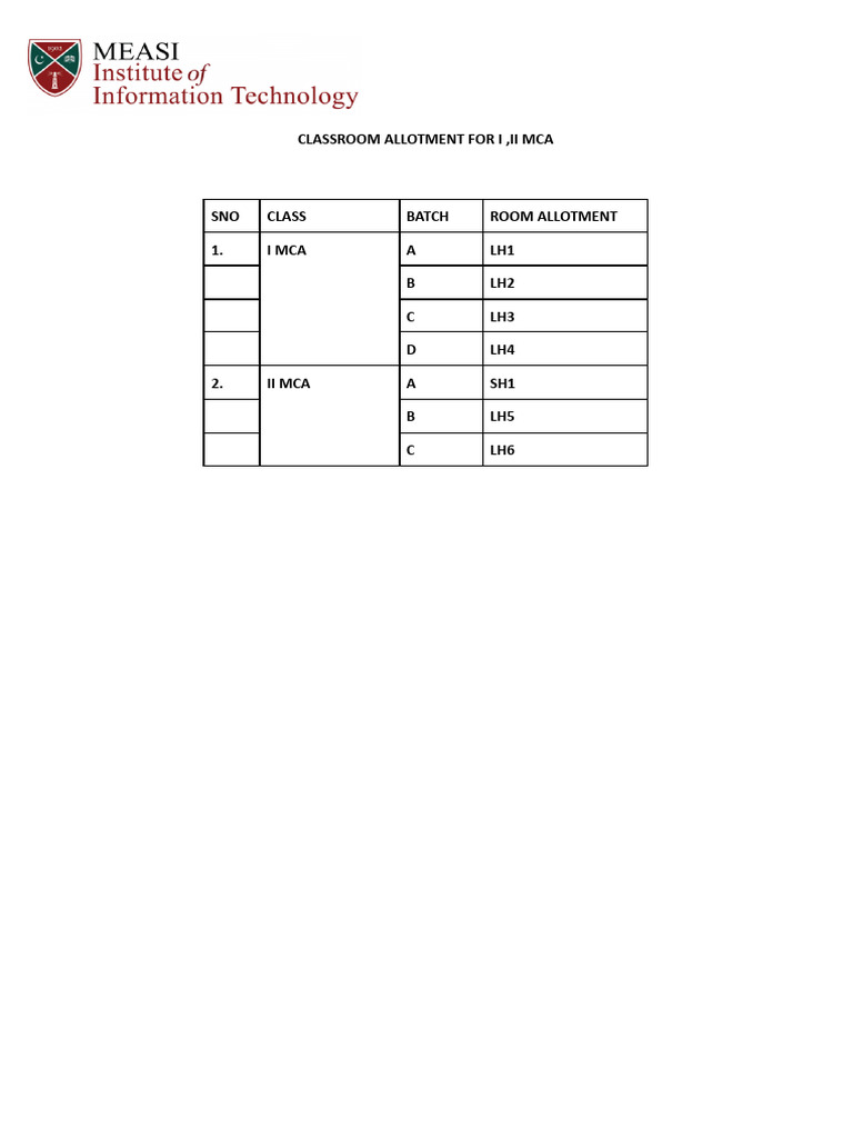 Measi It - Room Allotment | PDF