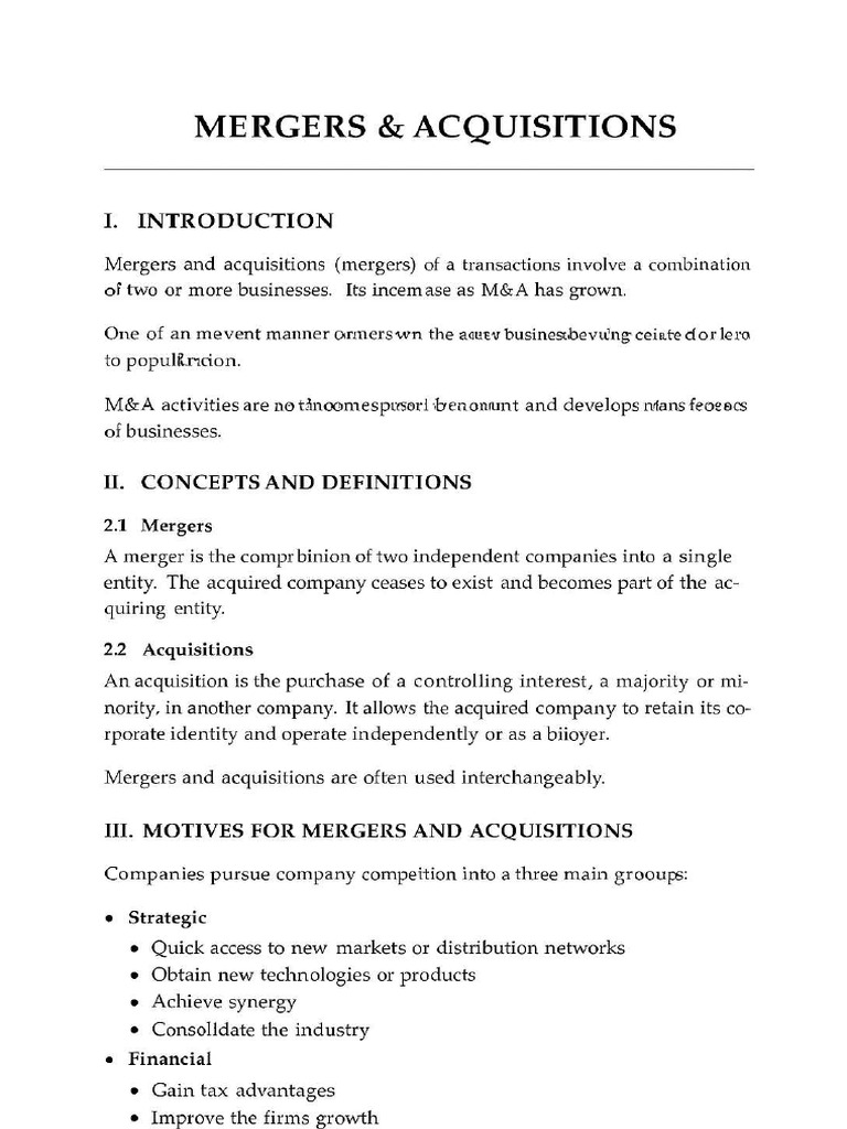 Mergers & Acquisitions Overview | PDF