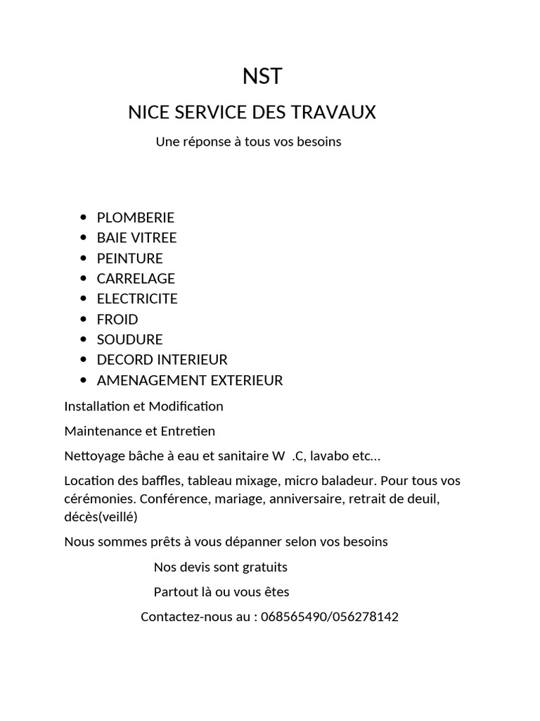 Services de dépannage et travaux divers | PDF