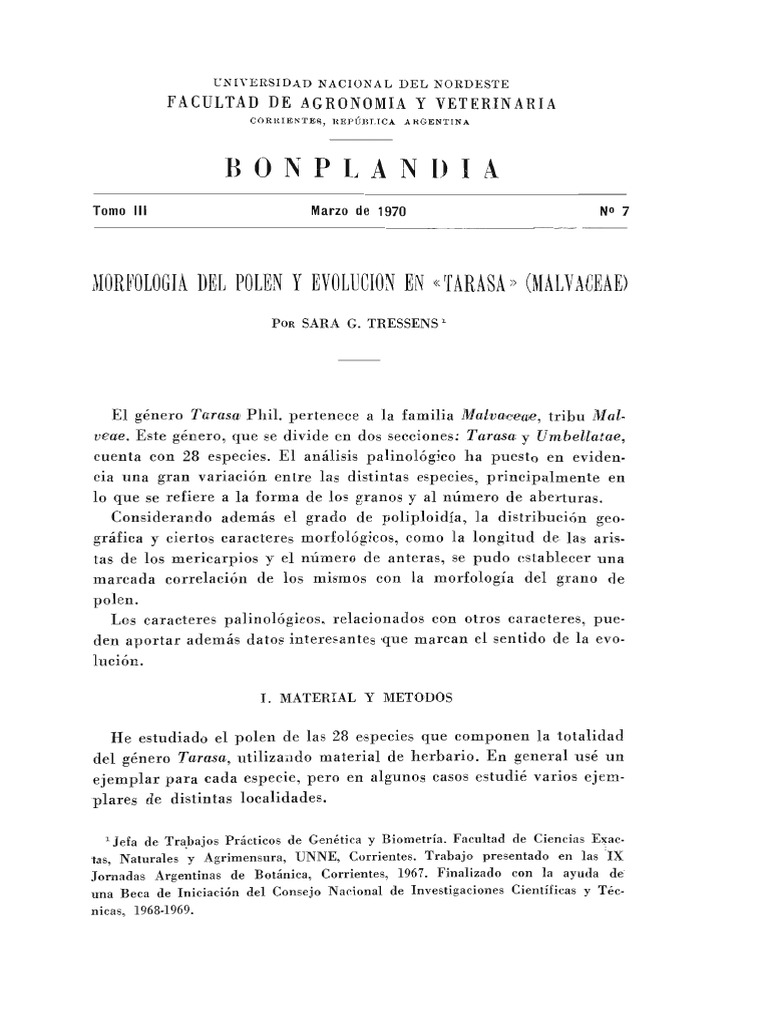 Morfologia Del Polen y Evolucion en Tarasa Malvace | PDF | Biología ...