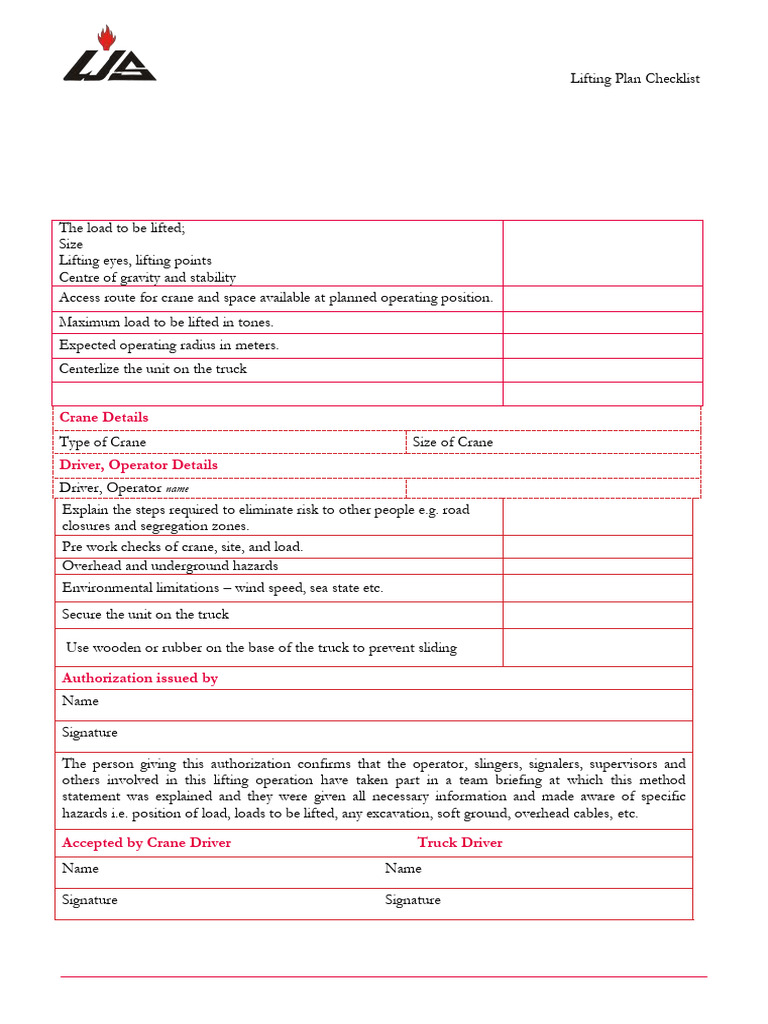 Lifting Plan Checklist Template | PDF