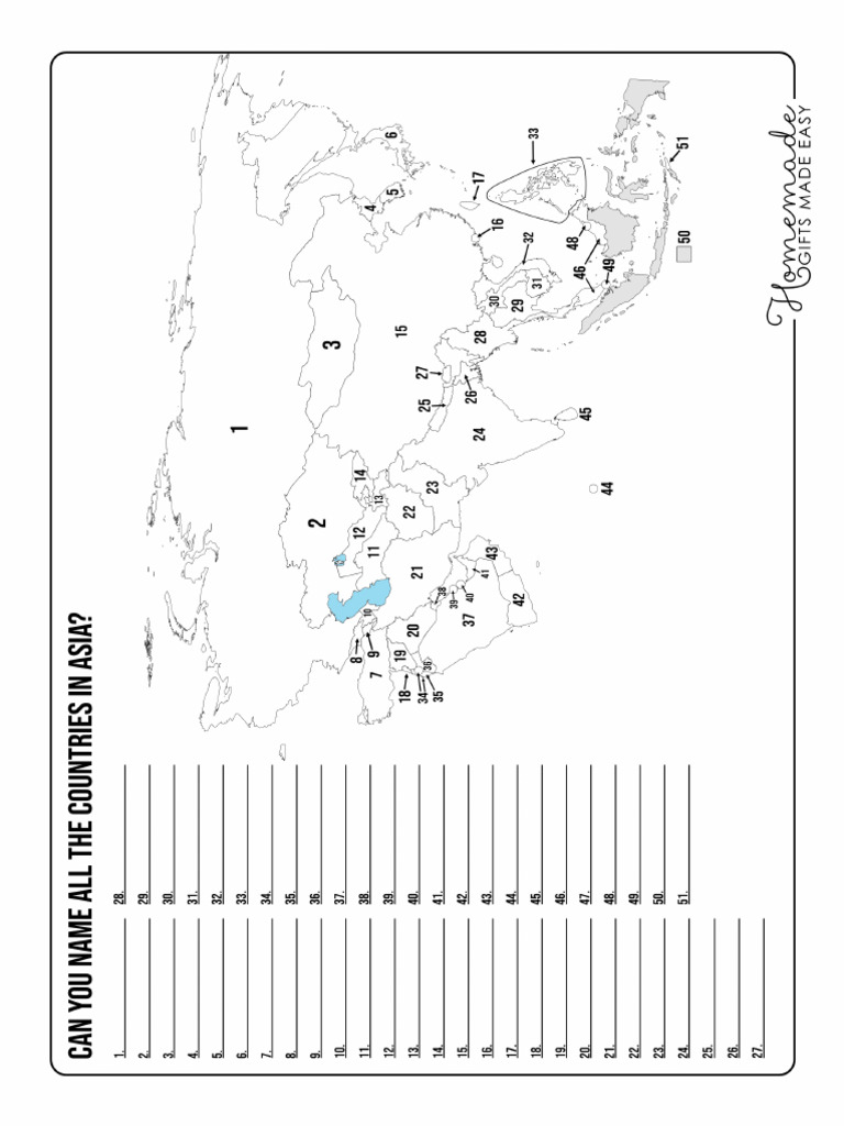 Blank Asia Map Simple Outlines Name Countries Worksheet | PDF