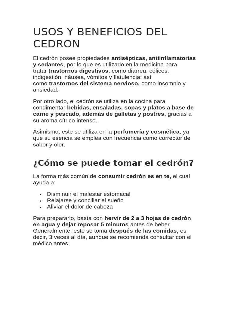 Beneficios del Cedrón en Salud y Cocina | PDF