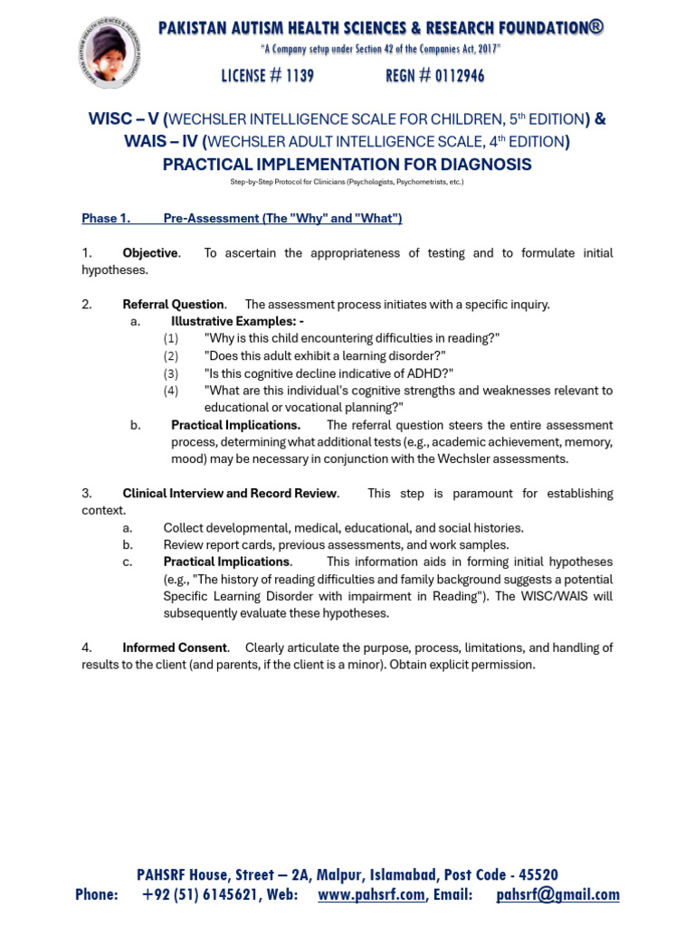 WISC-V and WAIS-IV (Practical Implementation For Diagnosis) | PDF ...