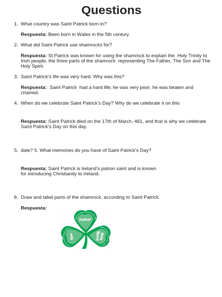 St. Patrick's Day Activities | PDF | Saint Patrick | Religious Belief ...