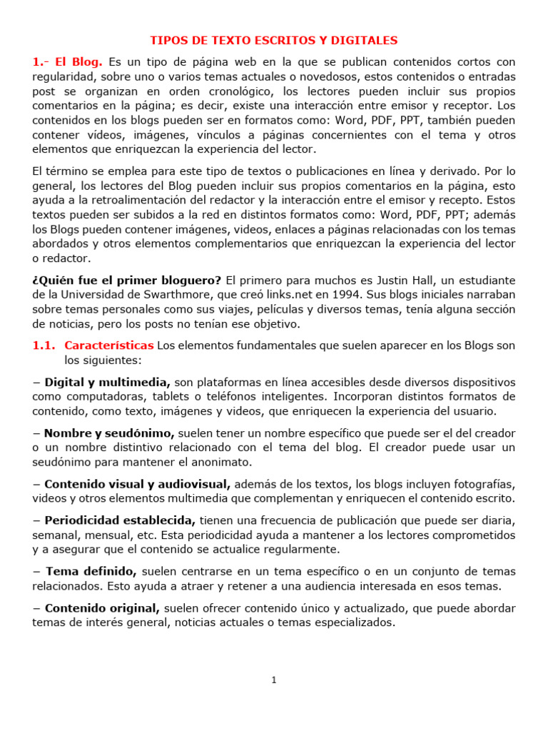Tipos de Textos Digitales y sus Características | PDF | Blog