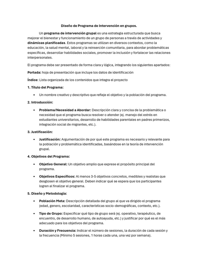 Modelo de Programa de Intervención Grupal | PDF | Evaluación | Diseño