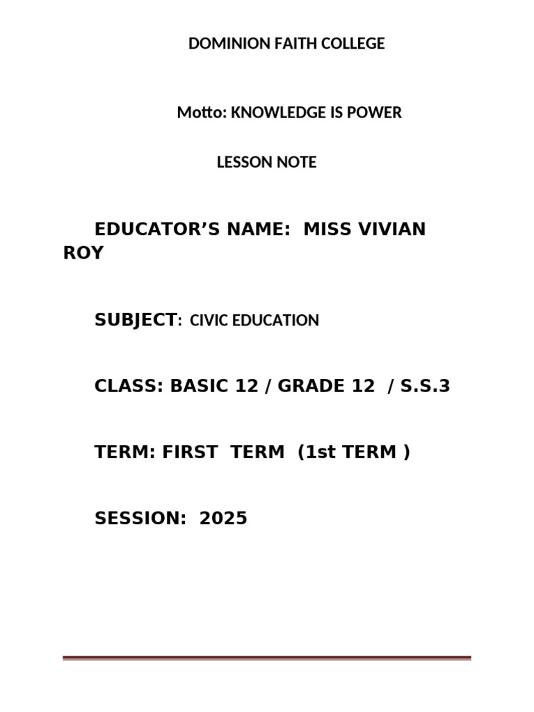 SS3 Civic-Education First Term (E-Note) | PDF | Teachers | Civil Service
