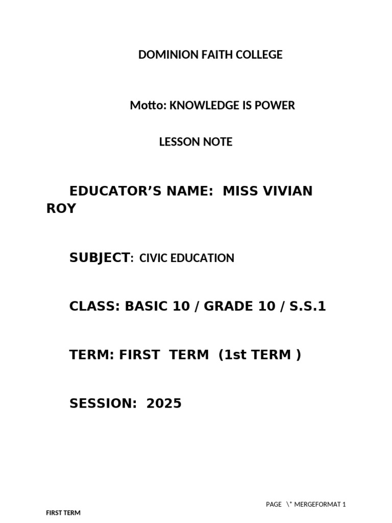 Civic Education SS1 First Term Notes | PDF | Sexually Transmitted ...