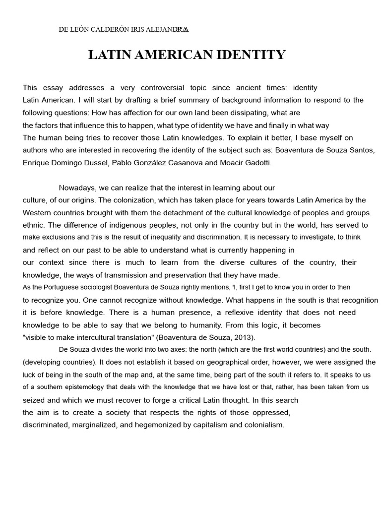 Essay. Latin American Identity | PDF | Poverty | Poverty & Homelessness