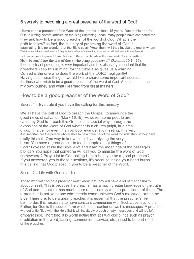 5 Secrets To Becoming A Great Preacher of The Word of God | PDF ...