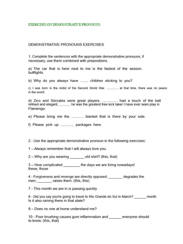 Demonstrative Pronouns Exercises | PDF | Pronoun | Noun