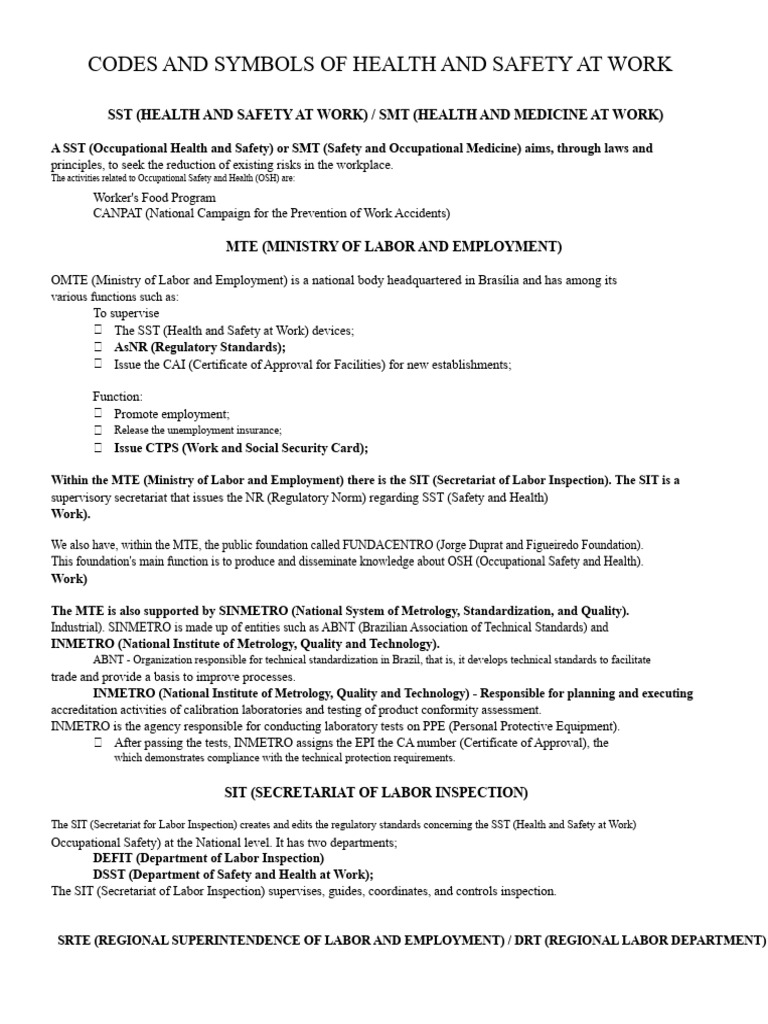 Codes and Symbols of Occupational Health and Safety | PDF ...