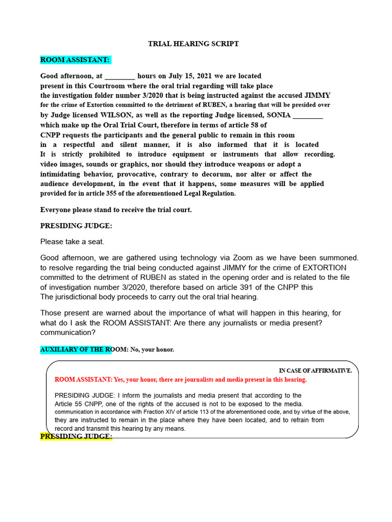 Trial Hearing Script | PDF | Witness | Prosecutor